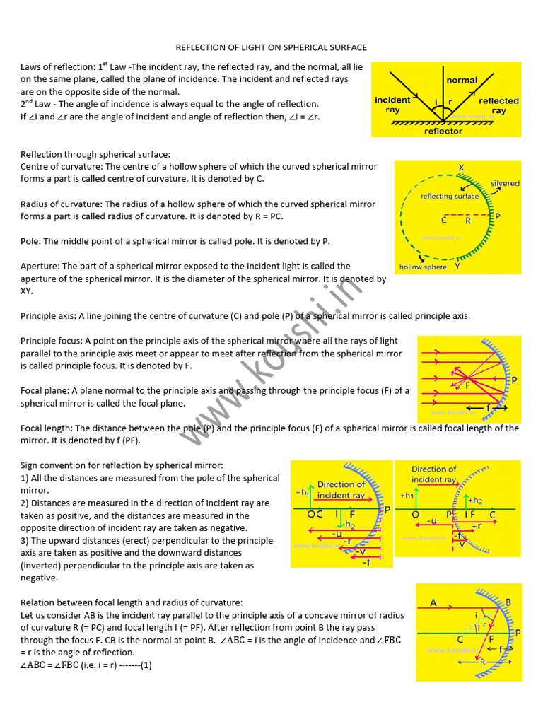 Reflection of Light | PDF | Sphere | Mirror