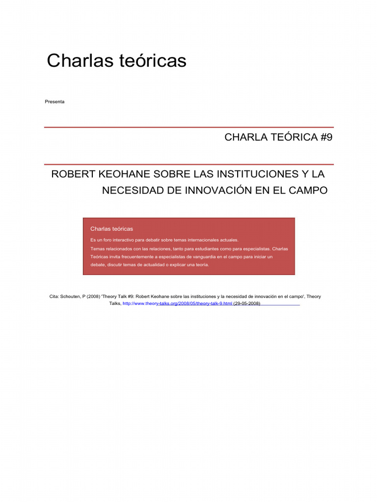 Theory Talk9 - Keohane | PDF | Teoría | Ciencias Políticas