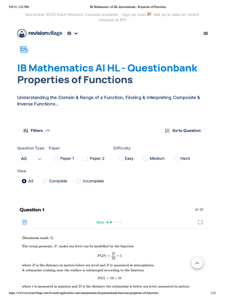 IB Math AI HL Questionbank Overview | PDF | Function (Mathematics) | Area