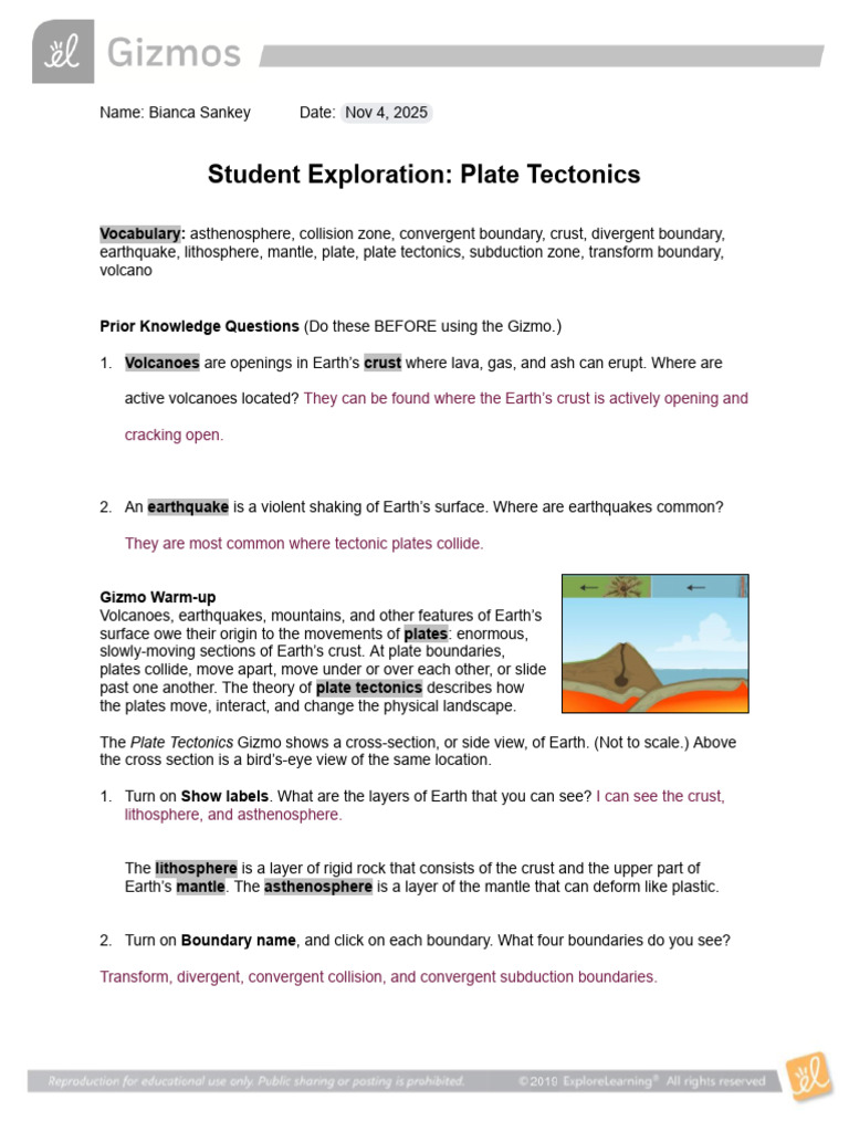 CompletedPlate Tectonics Gizmo - 25 | PDF | Plate Tectonics | Earth ...