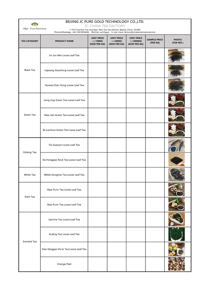 Tea Price List - JC Tea Factory | PDF | Tea | Non Alcoholic Drinks