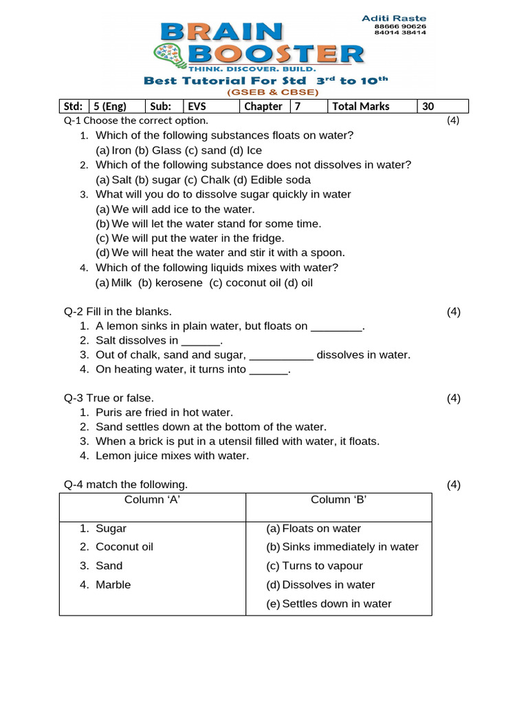 Std 5 evs ch 7 | PDF | Water