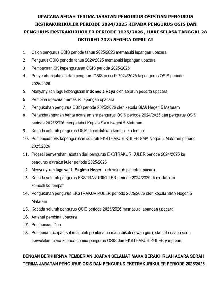 Susunan Acara Sertijab 2025 | PDF