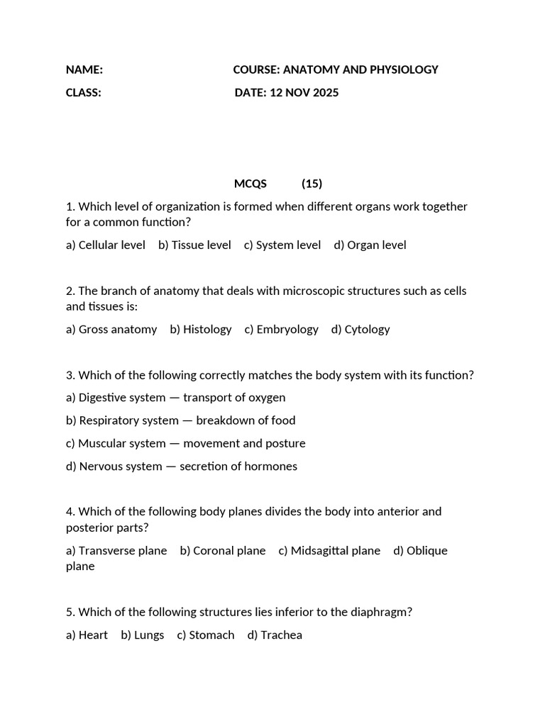 Anatomy Physio Test | PDF | Anatomical Terms Of Location | Abdomen