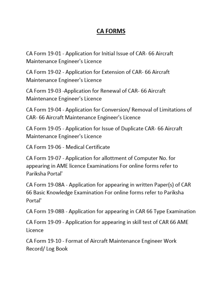 CA Forms for Aircraft Maintenance Licenses | PDF