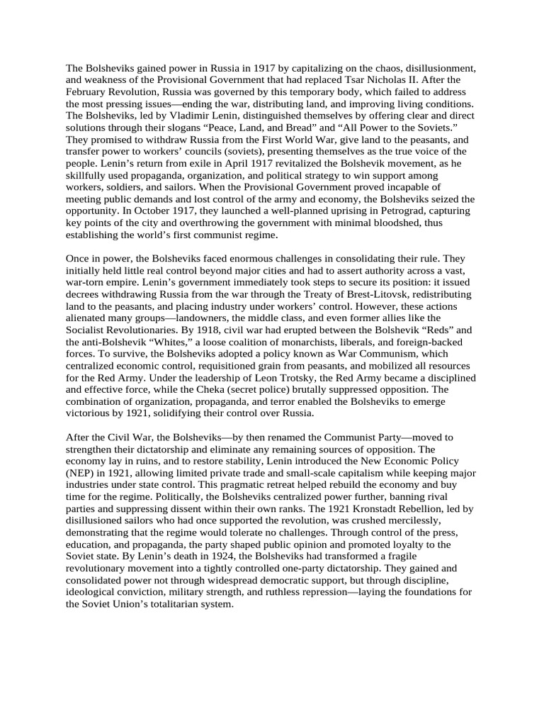 The Bolsheviks gained power in Russia | PDF | Vladimir Lenin | Russian ...
