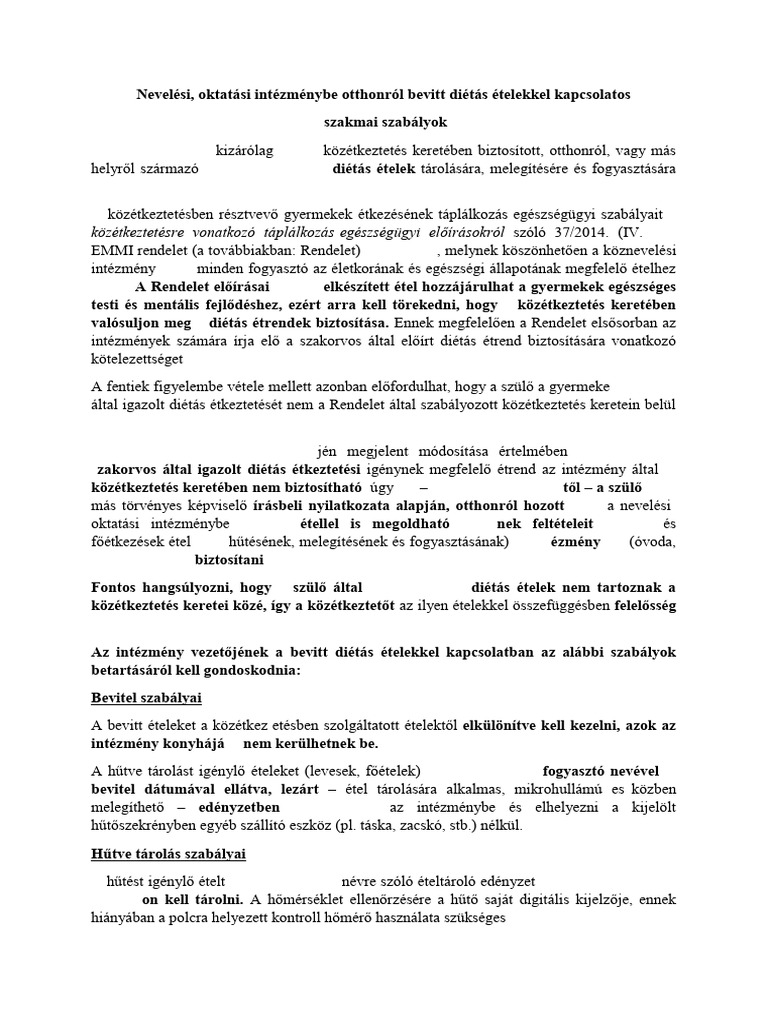 Bevitt Ételek Szakmai Szabályai | PDF