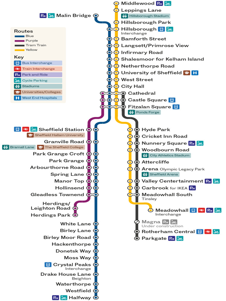 Sheffield Tram Routes and Stops Map | PDF | Sheffield | Rail Infrastructure