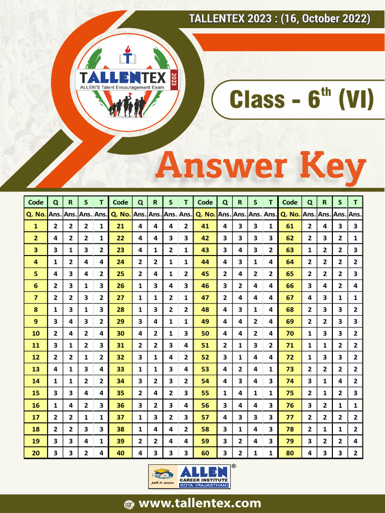 Réponses TALLENTEX 2023 - Classe 6 | PDF