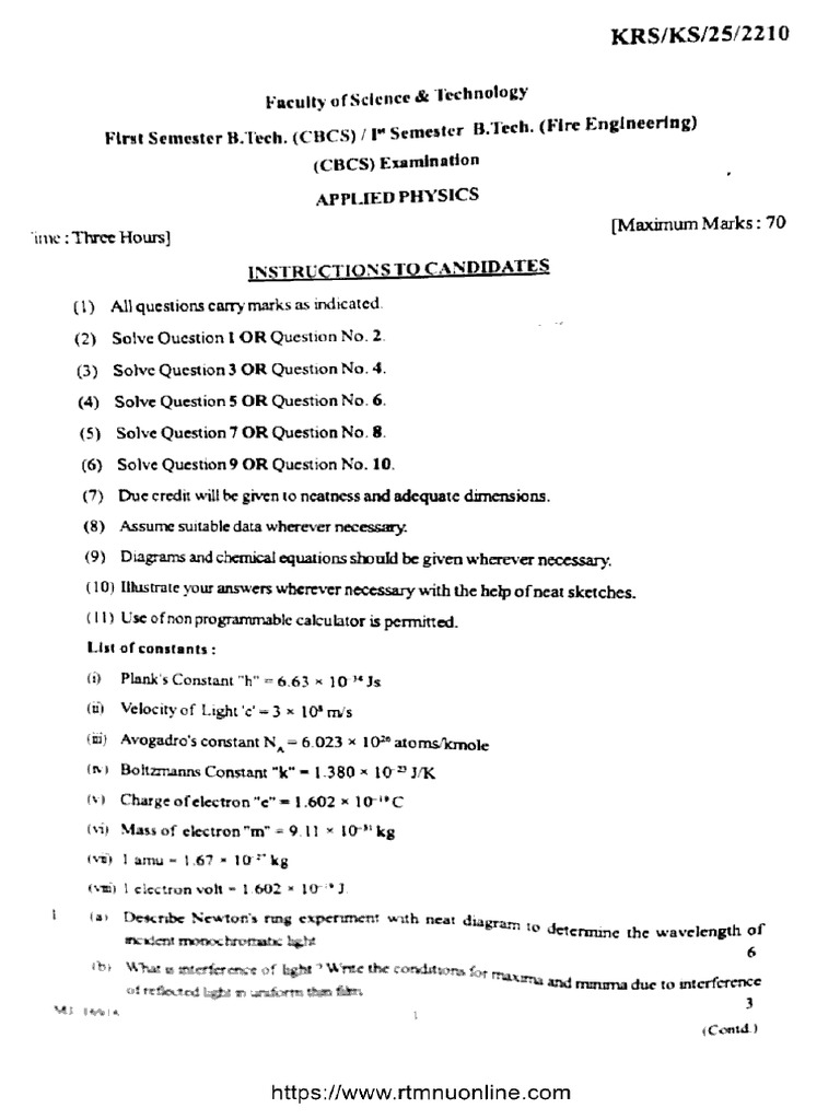 Btech 1 Sem Applied Physics 2210 Summer 2025 | PDF