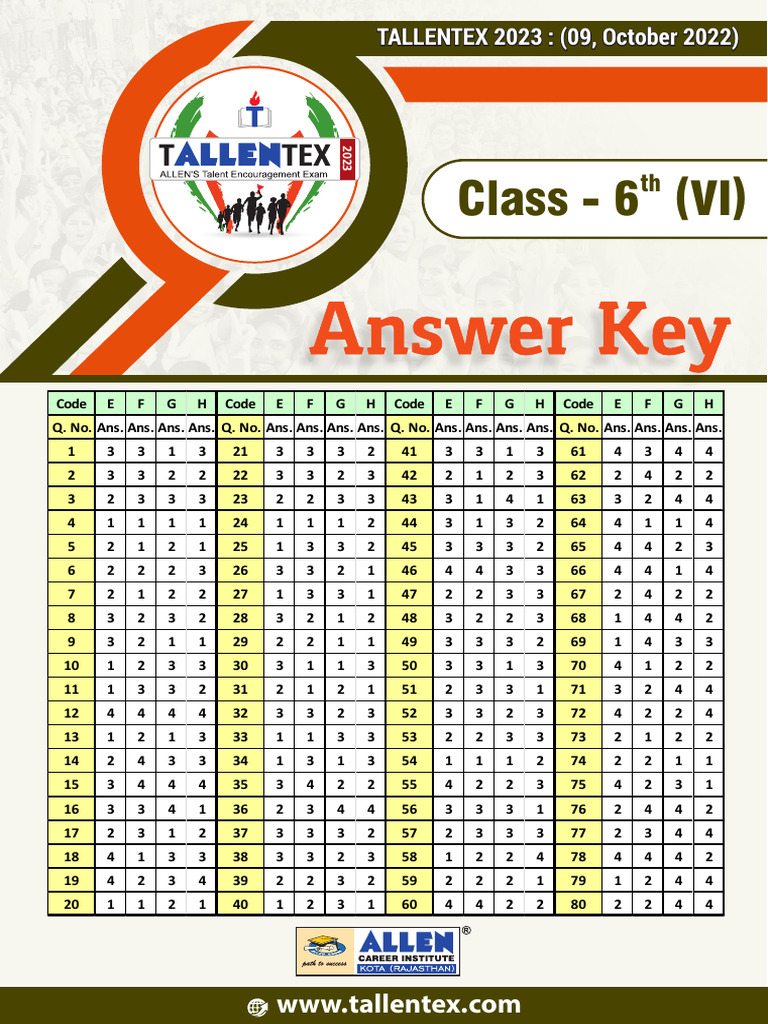 Réponses TALLENTEX 2023 Classe 6 | PDF