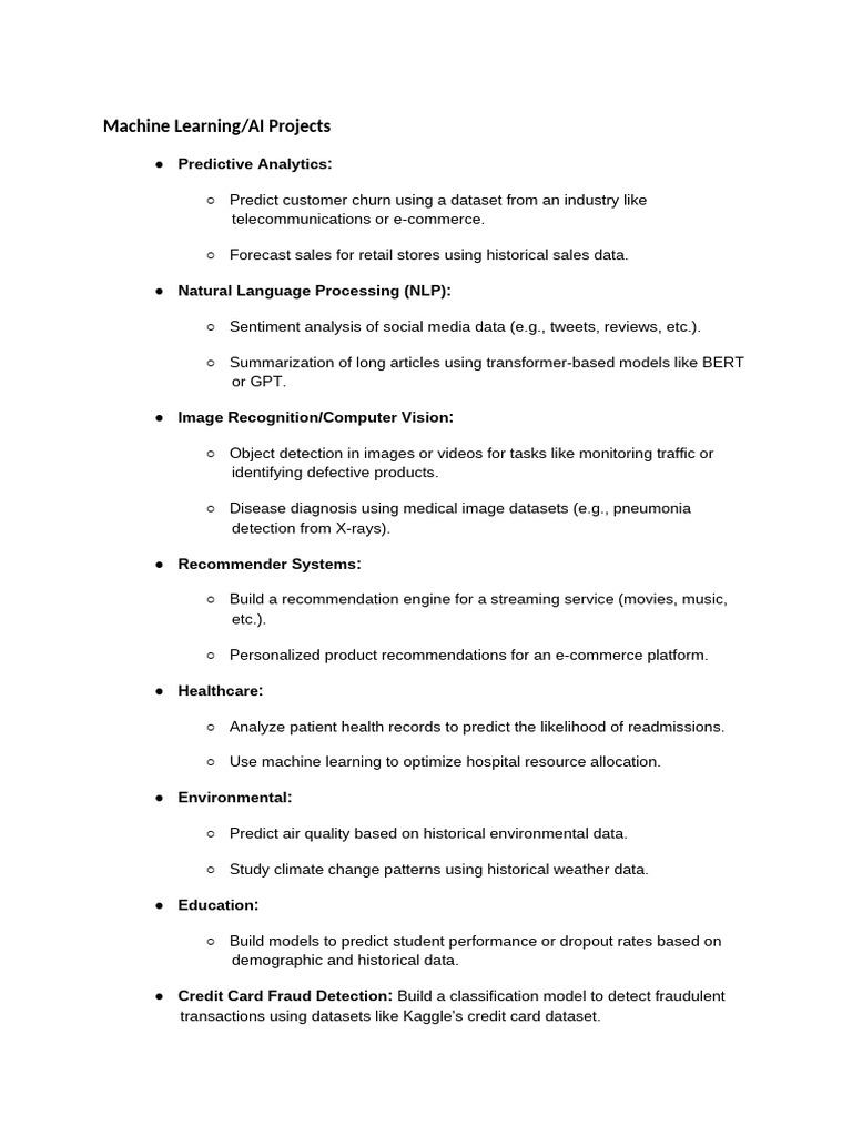 Machine Learning-AI-Project Topics | PDF