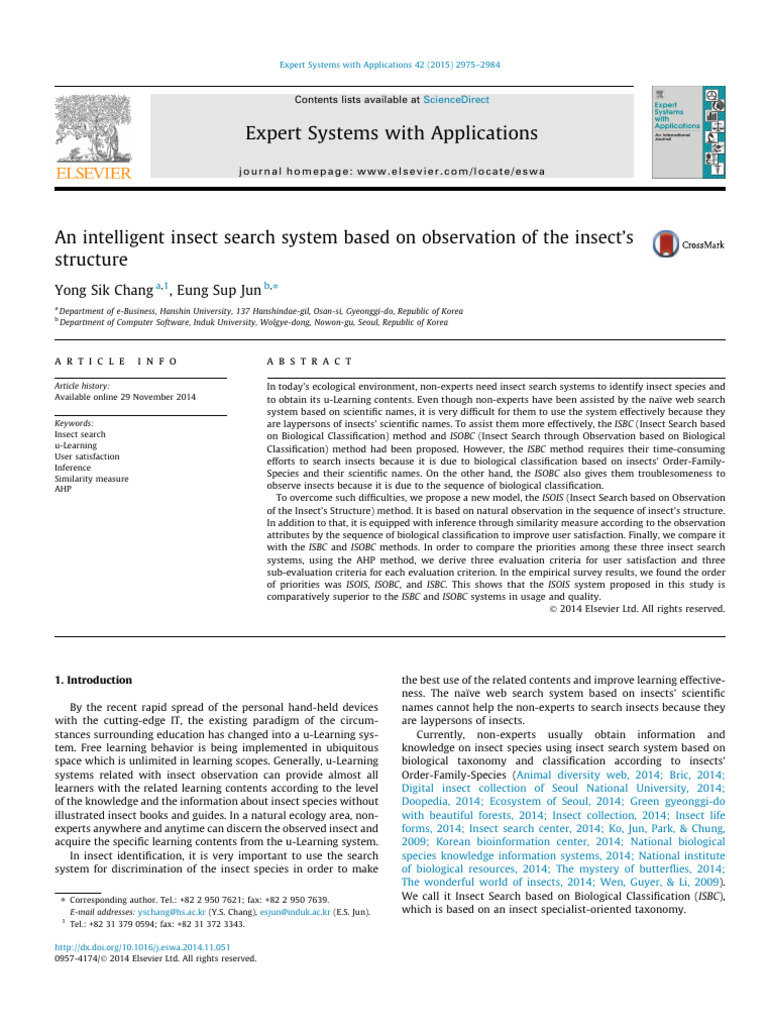 An Intelligent Insect Search System Based On Observ 2015 Expert Systems ...