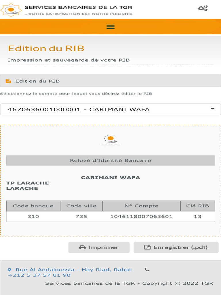 Services de RIB sur TGR Banque Net | PDF