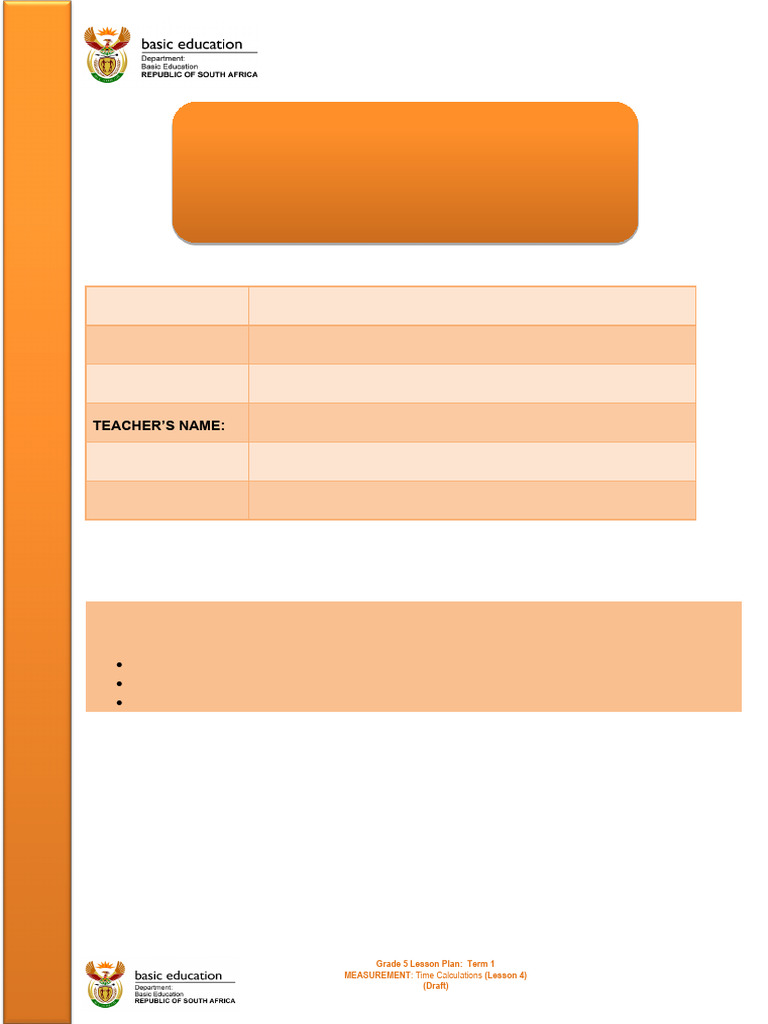 Grade 5 Term 1 Time Lesson 4 | PDF | Learning | Lesson Plan