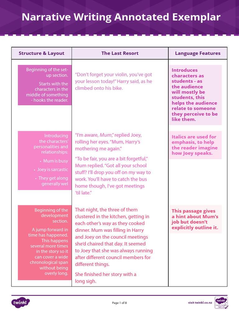 Narrative Writing Exemplar (Annotated) | PDF
