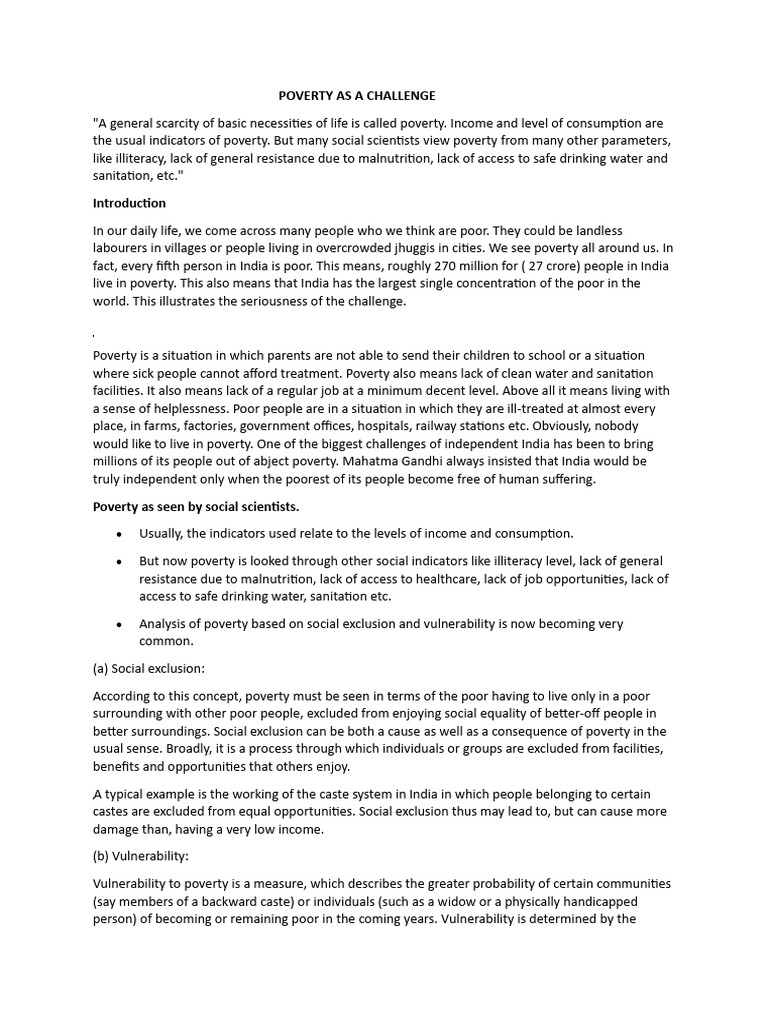 POVERTY AS A CHALLENGE | PDF | Poverty | Poverty & Homelessness