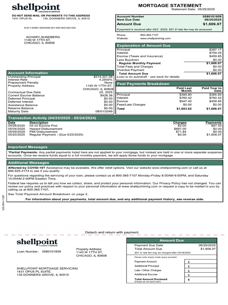 Mortgage Statement and Payment Details | PDF | Mortgages | Bankruptcy