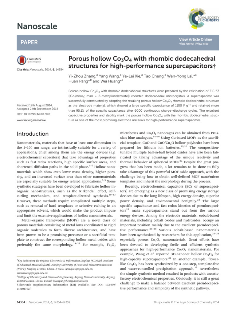 High-Performance Co3O4 Supercapacitors | PDF | Nanomaterials ...