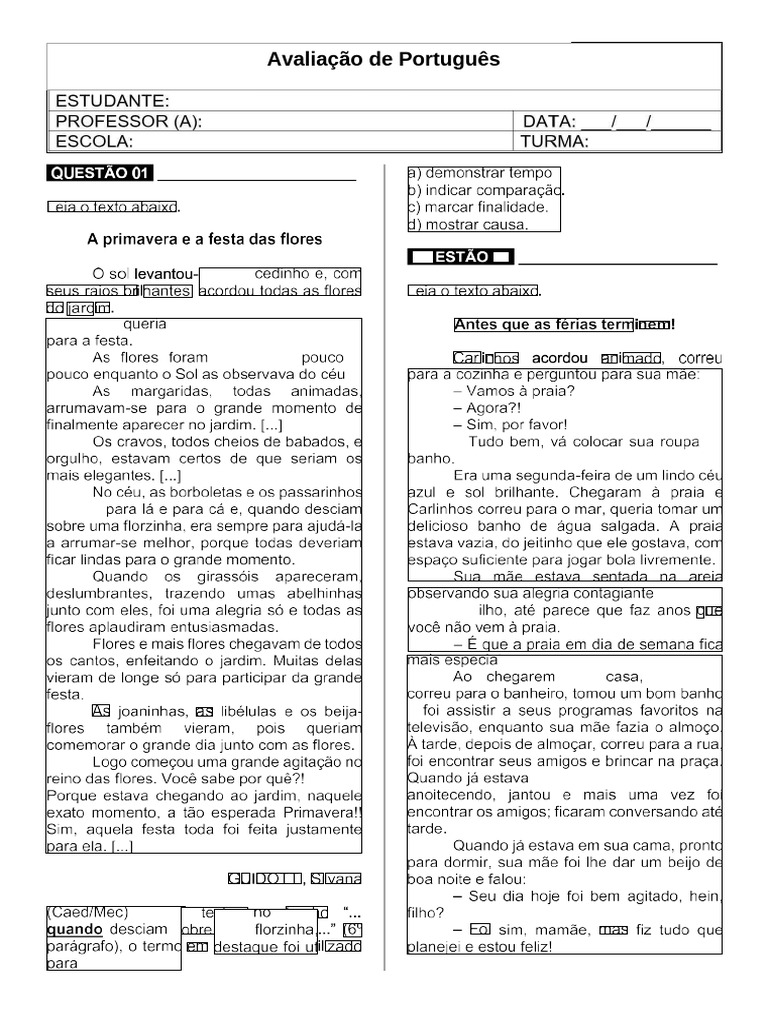 Prova Portugues 4 | PDF