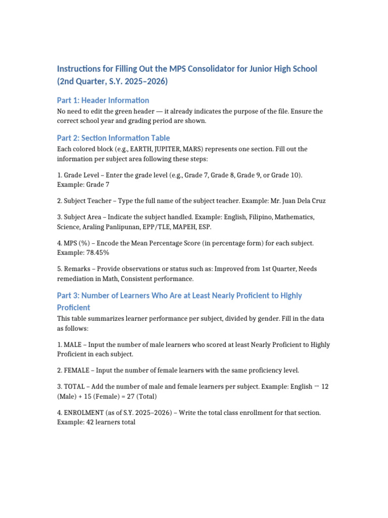 MPS Consolidator Guide for JHS 2nd Quarter | PDF