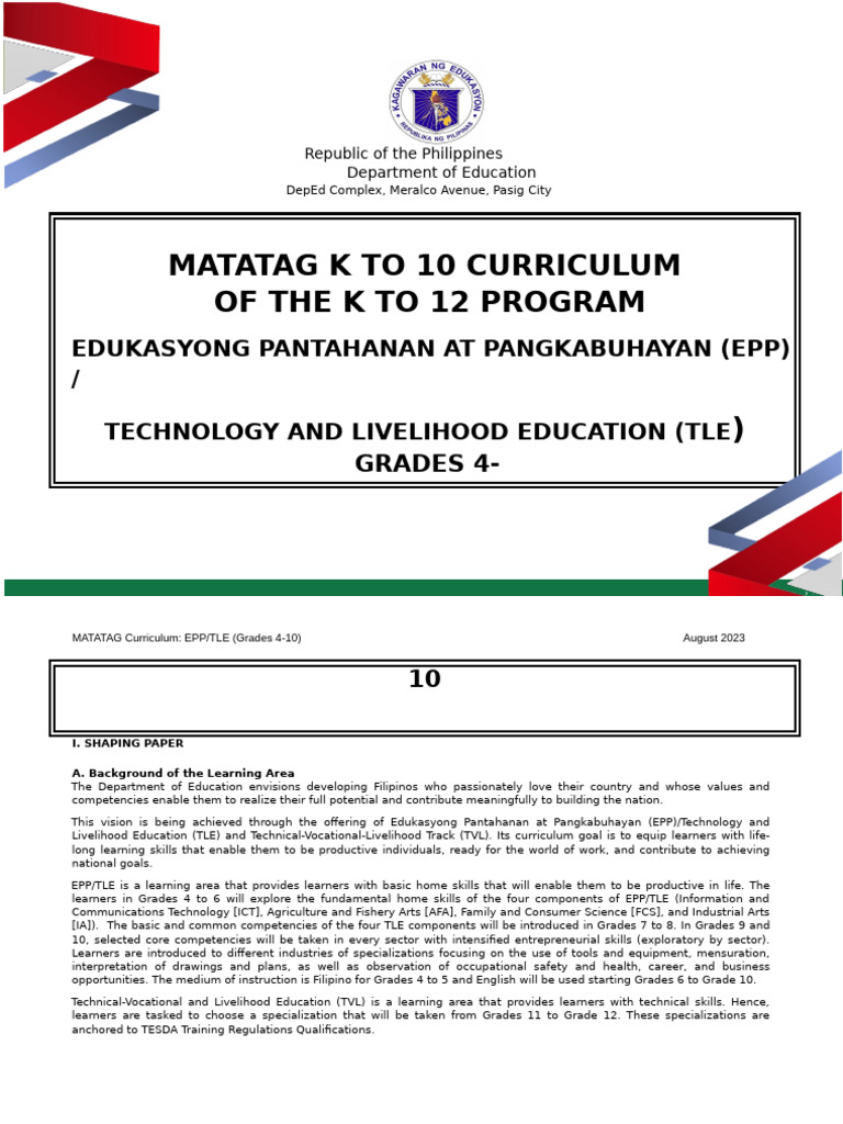 EPP/TLE Curriculum Guide for Grade 4 | PDF | Educational Technology ...