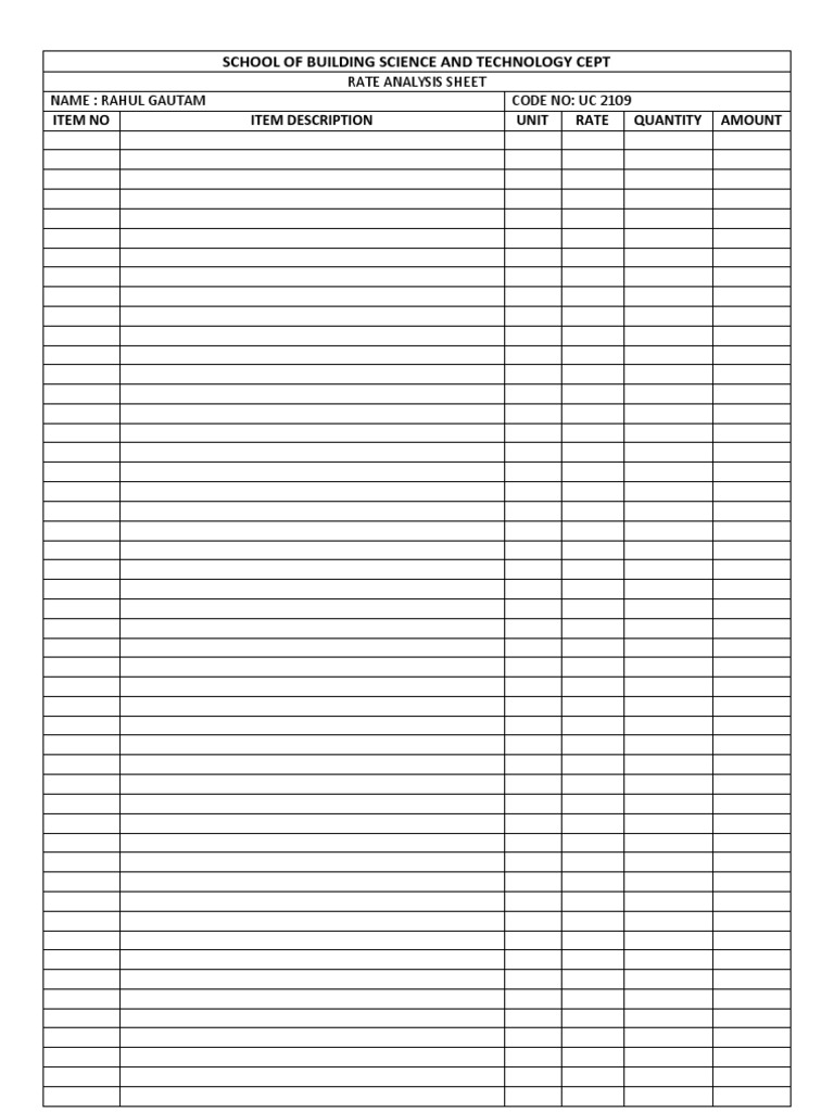 Rate Analysis Sheet CEPT Building Science | PDF