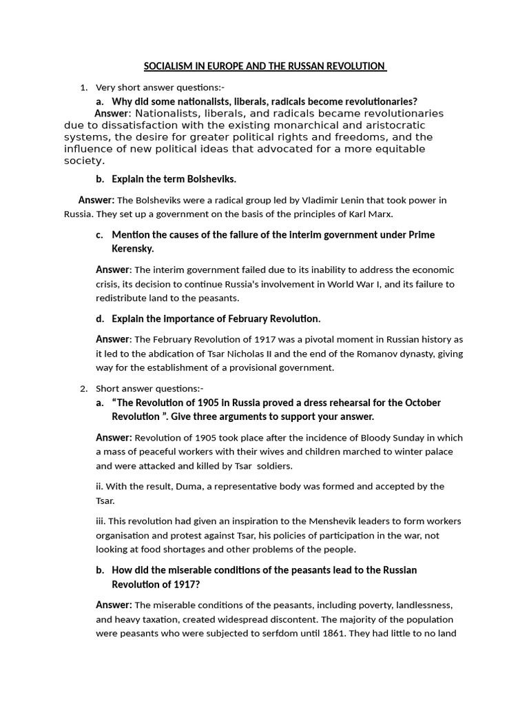 Socialism in Europe and Russian Revolution CL 9 | PDF | Russian ...