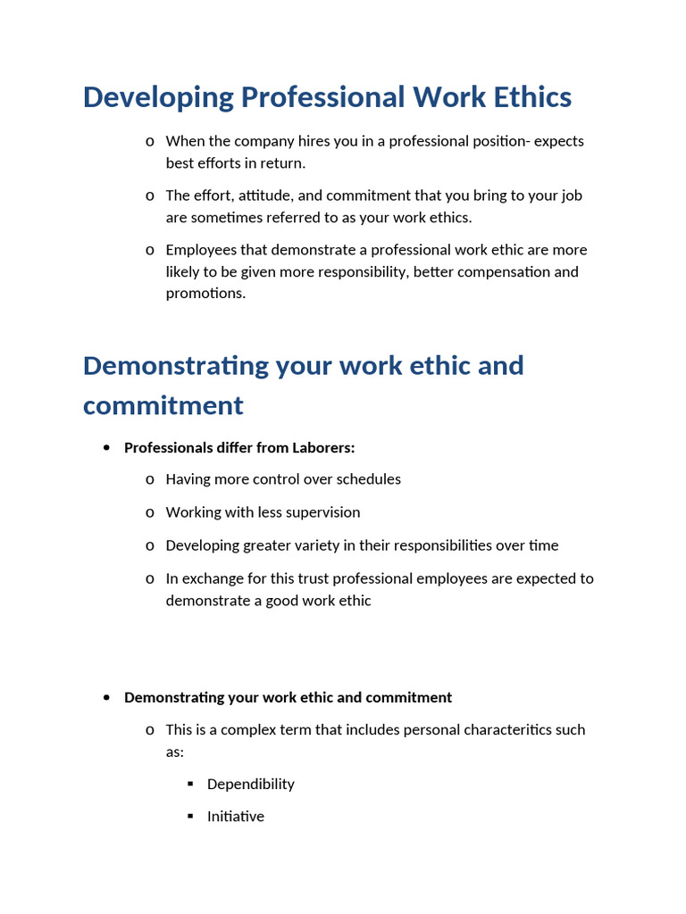 Unit 2 Developing Professional Work Ethics | PDF | Motivation ...