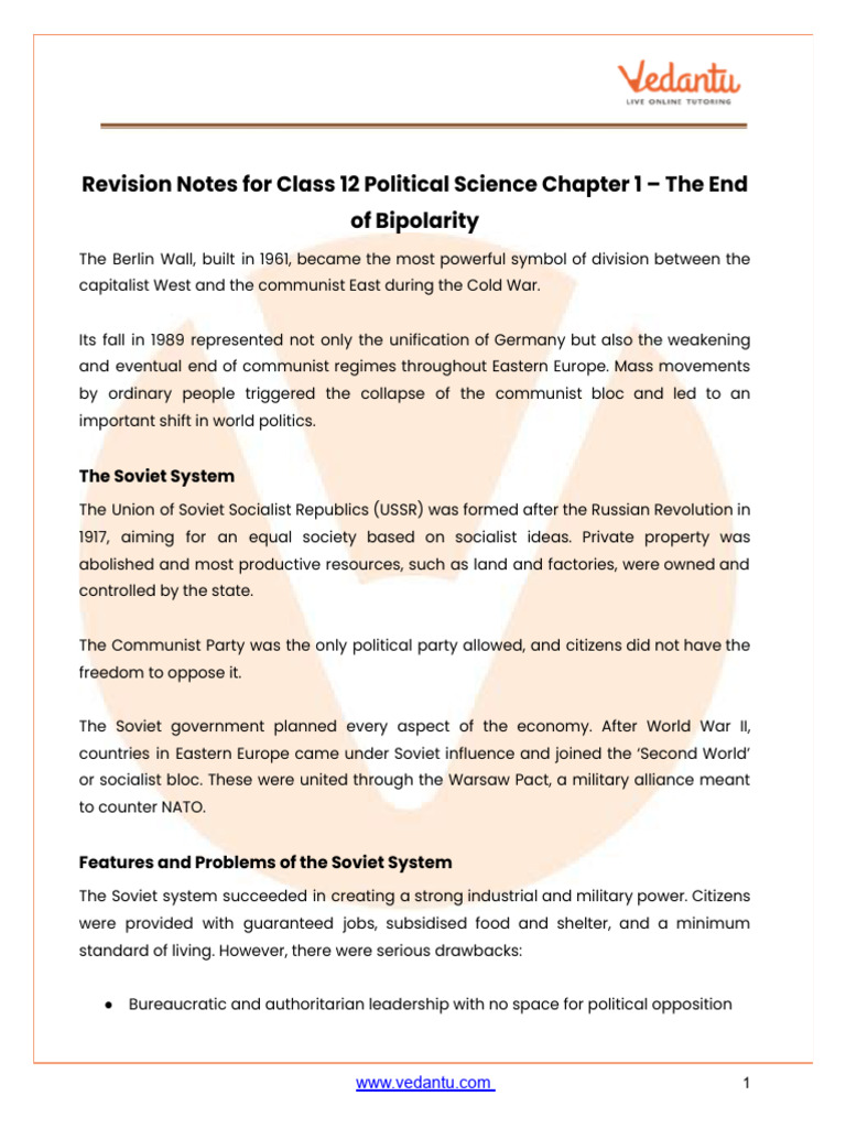 Revision Notes Class 12 Political Science Chapter 1 2025-26 Free PDF ...