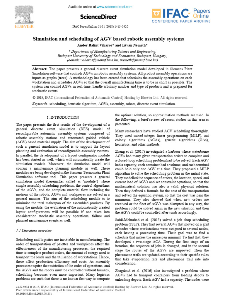 AGV Simulation in Robotic Assembly | PDF | Simulation | Algorithms