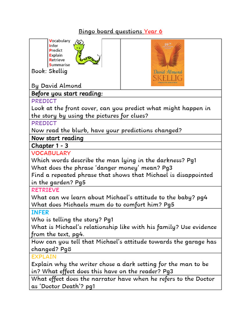 Skellig Reading Comprehension | PDF | Cognitive Science