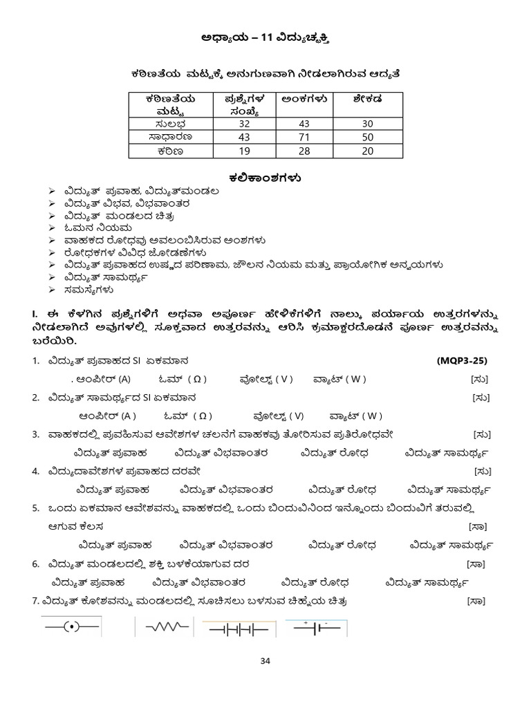 SSLC Kseeb KM Science Electricity Question Bank | PDF