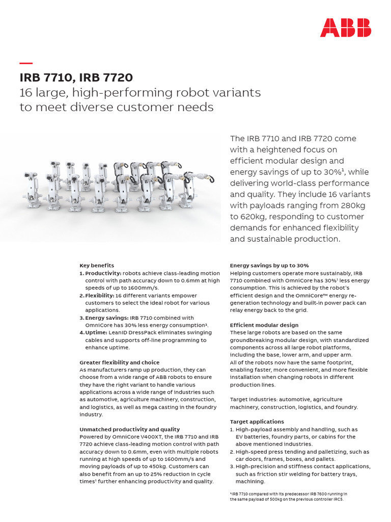 ABB IRB 7710 & 7720 Robot Overview | PDF | Energy Conservation | Foundry