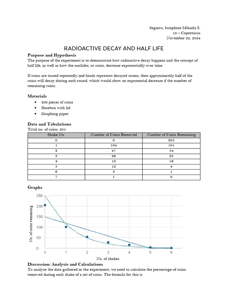 Segarra_radioactive Decay and Half Life Lab Report | PDF | Radioactive ...