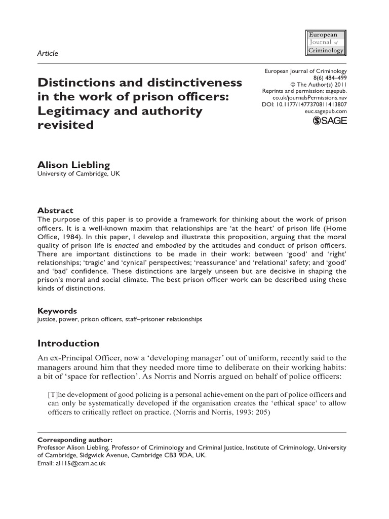 Distinctions and Distinctiveness in The Work of Prison Officers ...