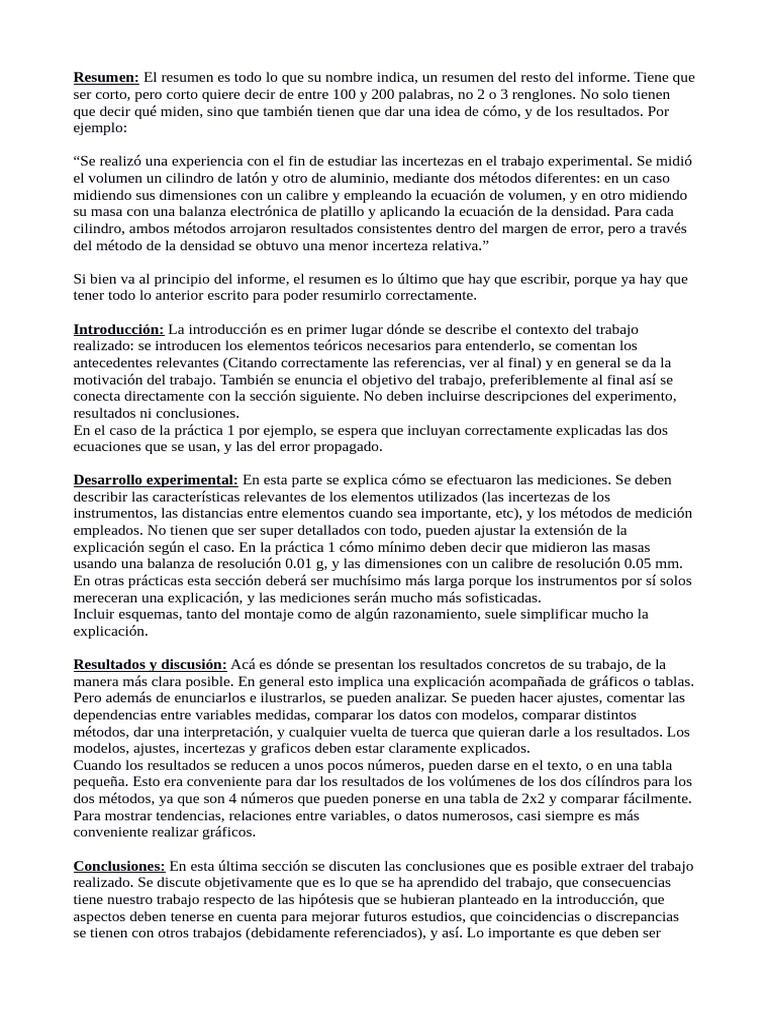 Instructivo Informes Untref | PDF | Ecuaciones | Densidad