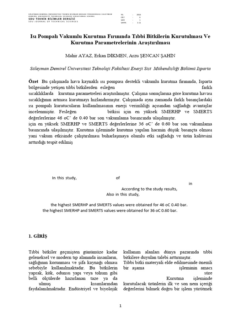 Isi Pompali Vakumlu Kurutma Firininda Tibb B TK Ler N Kurutulmasi Ve ...