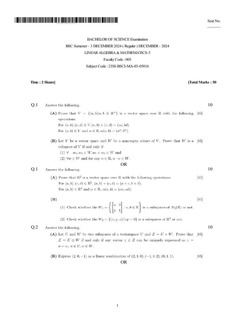 Semester - 3-LINEAR ALGEBRA & MATHEMATICS-5 - External (Theory ...