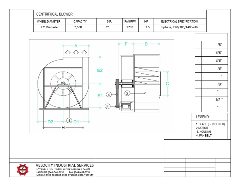 27" Centrifugal Blower Specifications | PDF | Chemical Equipment ...