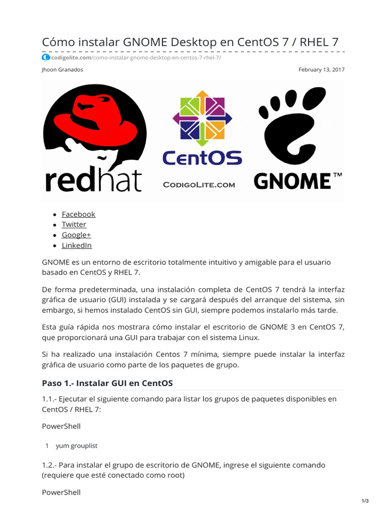 Cómo Instalar GNOME Desktop en CentOS 7 RHEL 7 | PDF | Interfaces ...