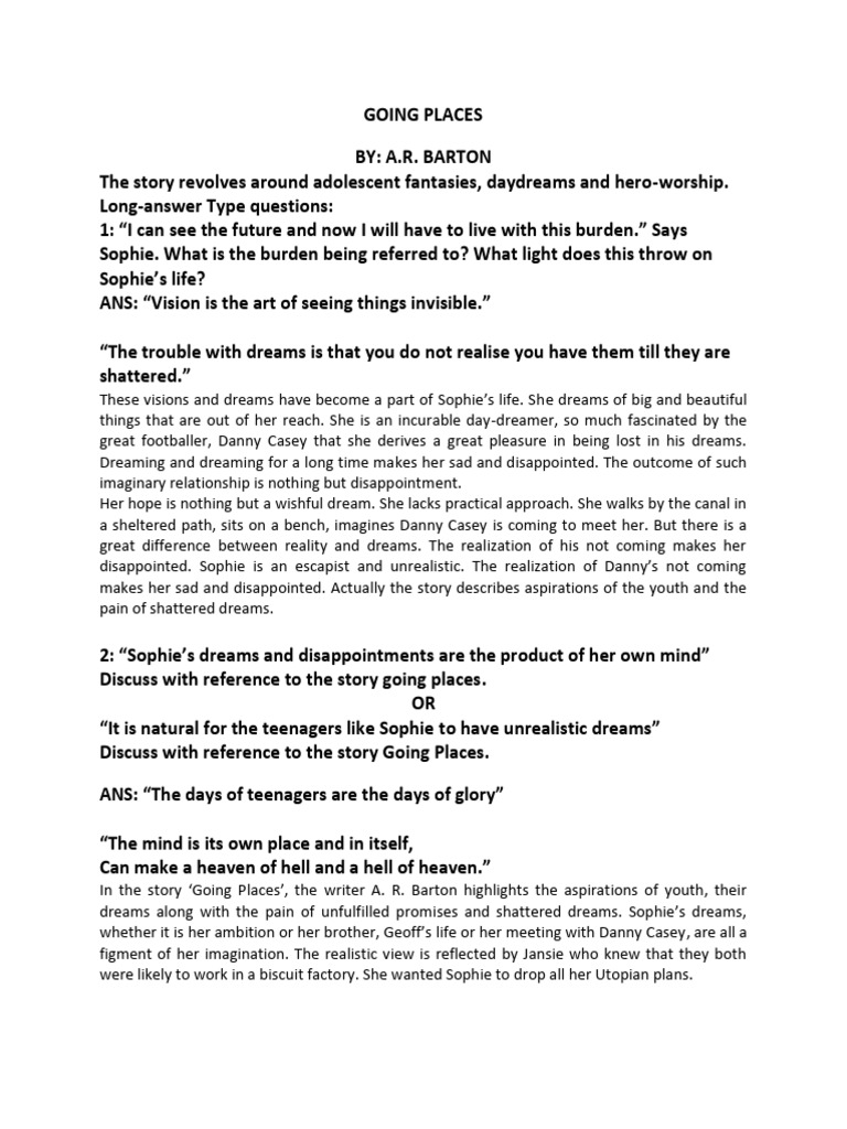 Notes On The Chapter Going Places | PDF