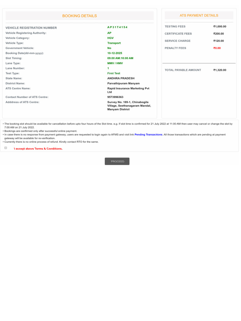 Pre Booking Details Receipt | PDF