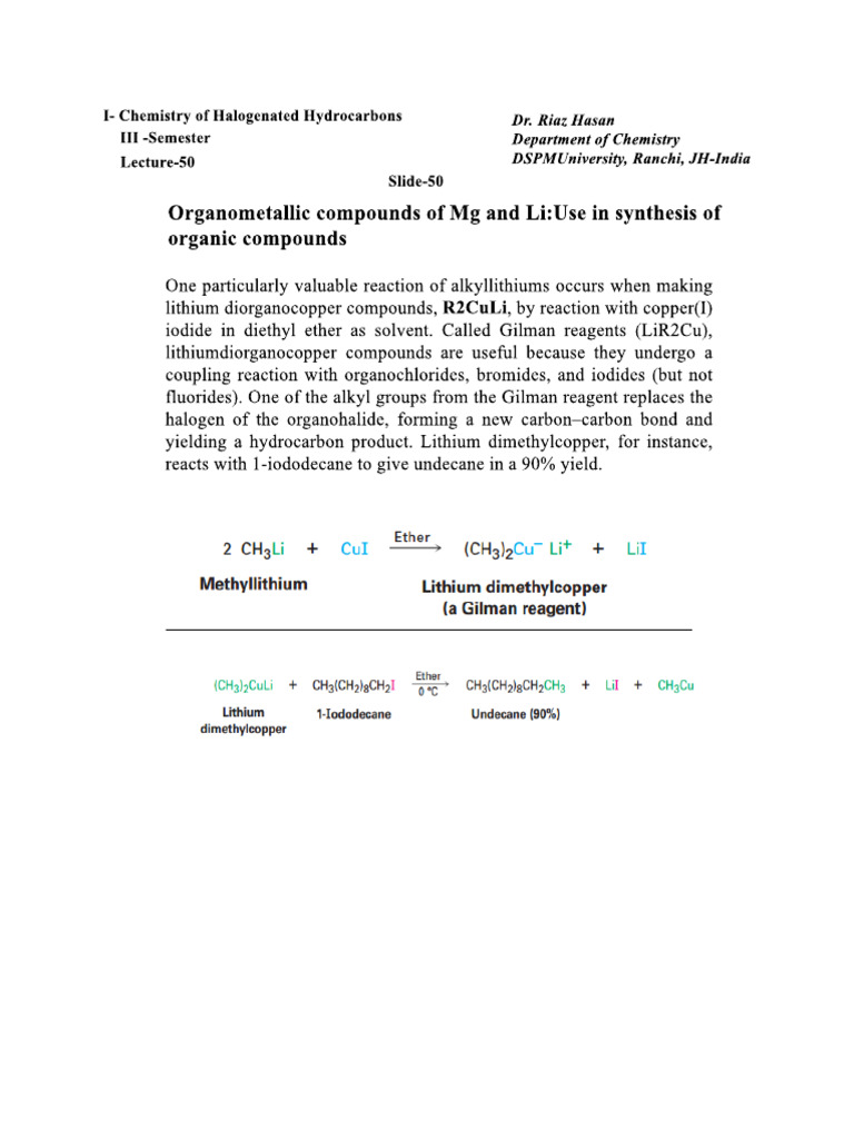 50 Chemistry of Halogenated Hydro Carbons III Semester | PDF