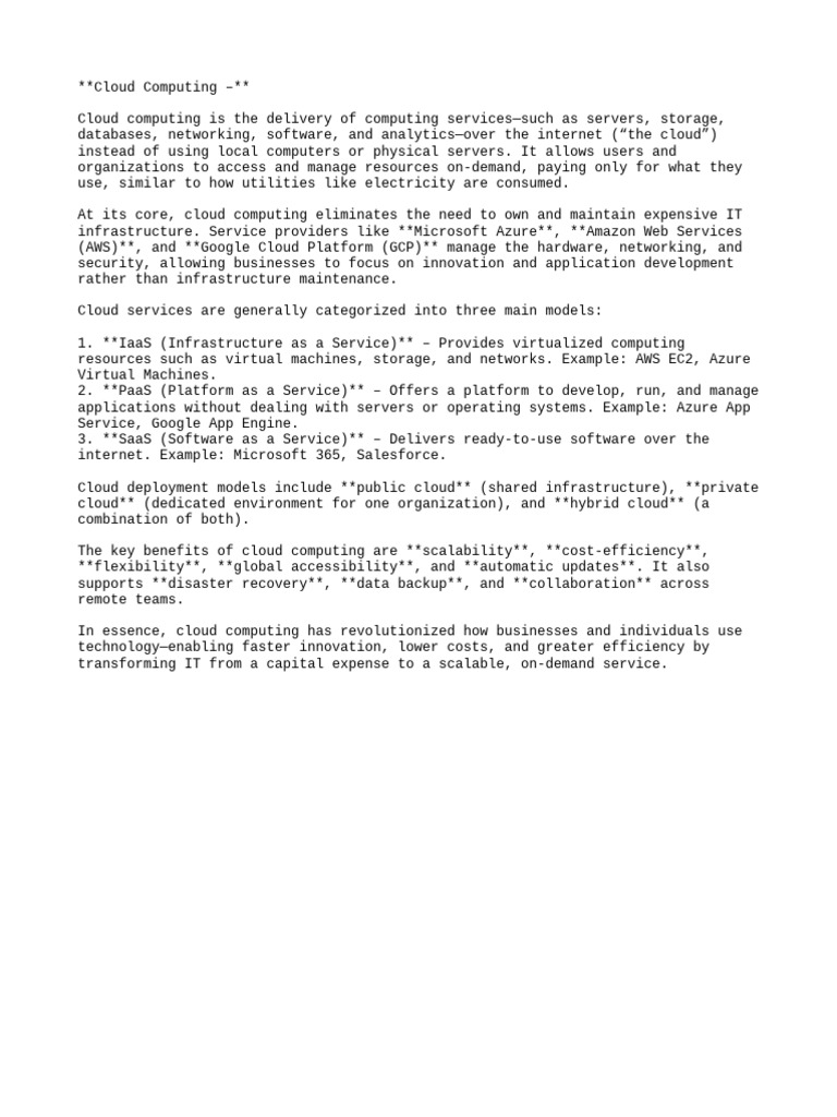 Cloud Computing Notes | PDF