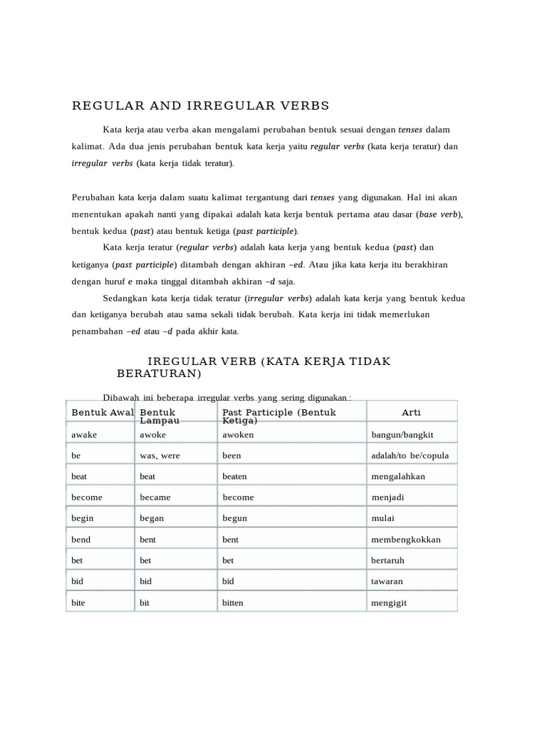 Regular and Irregular Verbs | PDF | Grammar | Semantic Units