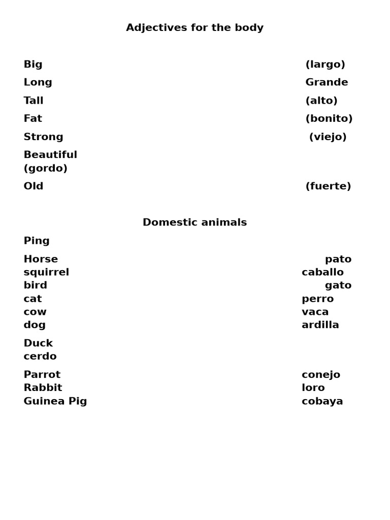 Adjectives For The Body | PDF