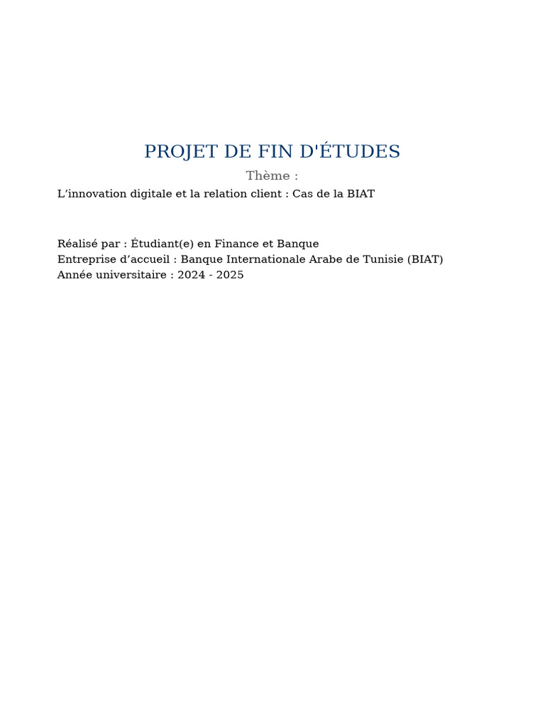 Innovation digitale à la BIAT et relation client | PDF