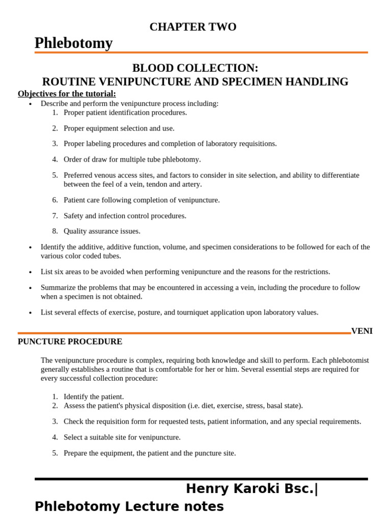 Phlebotomy: Venipuncture Techniques Guide | PDF | Vein | Intravenous ...