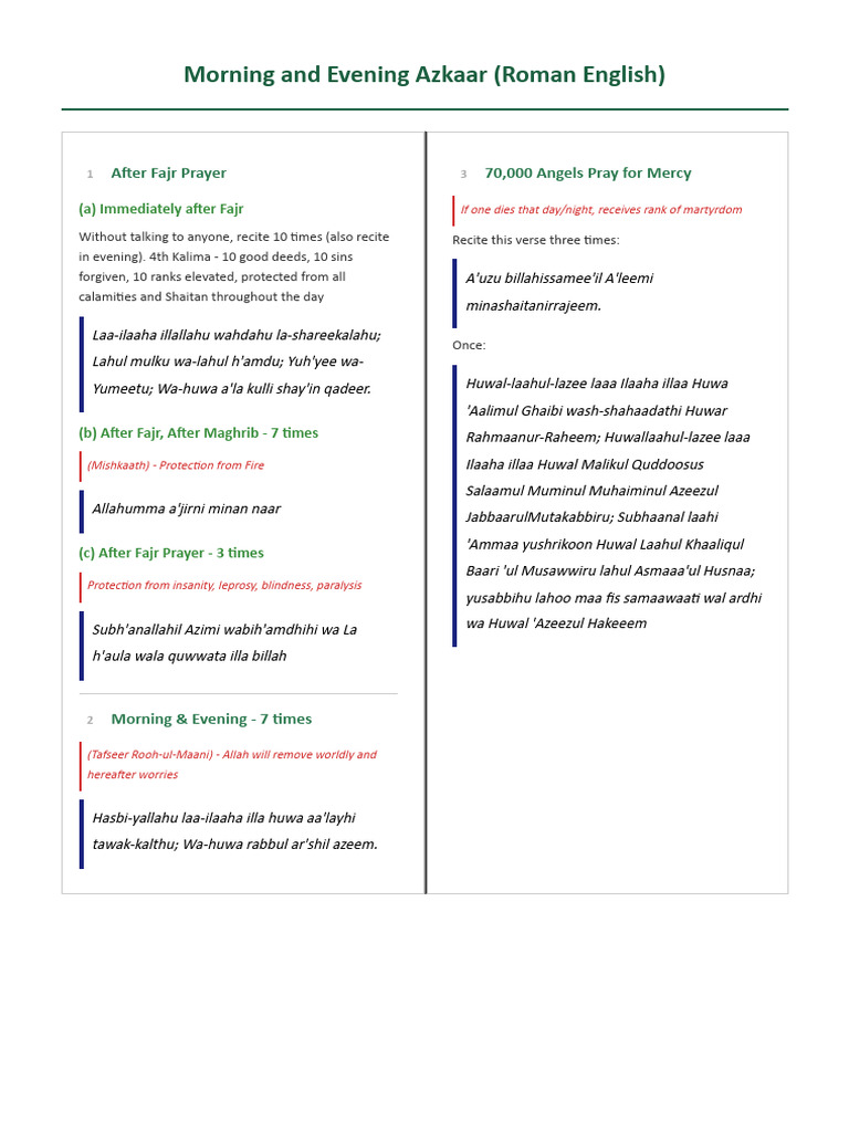 Morning and Evening Azkaar Guide | PDF | Quran | Islam